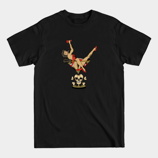 Vintage Tattoo Style Pin Up Girl In Cocktail Glass Pin Up Girl T Shirt